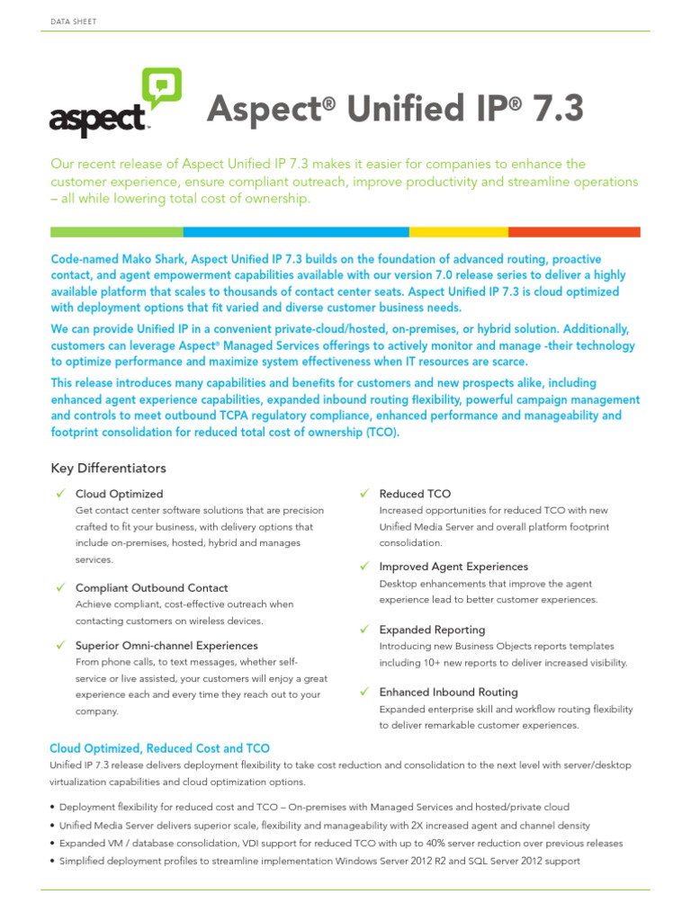 Aspect Unified Ip 7.3 Ds | PDF | Cloud Computing | Computer Science