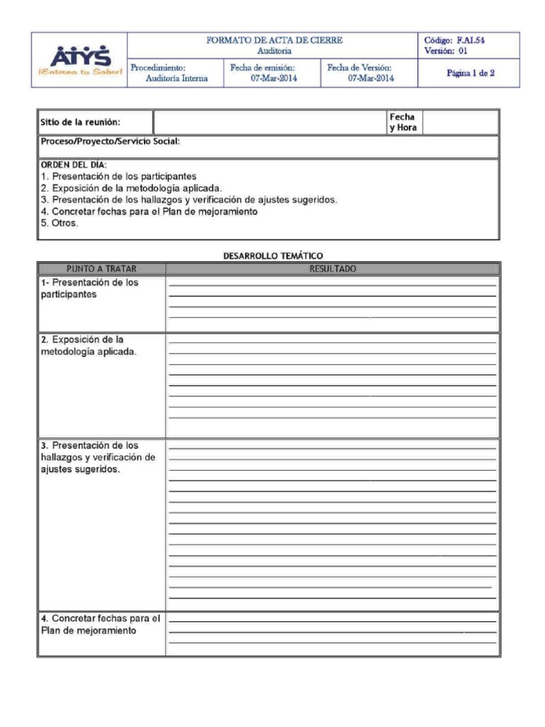 Formato de Cierre | PDF