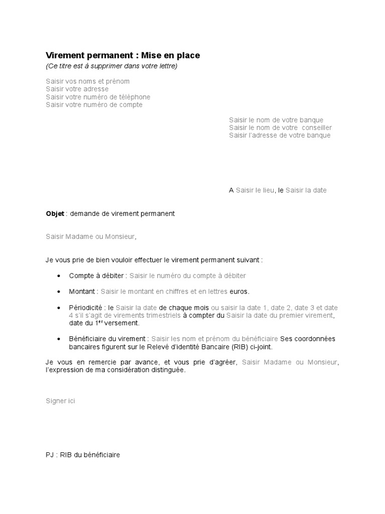 Demande de virement permanent | PDF