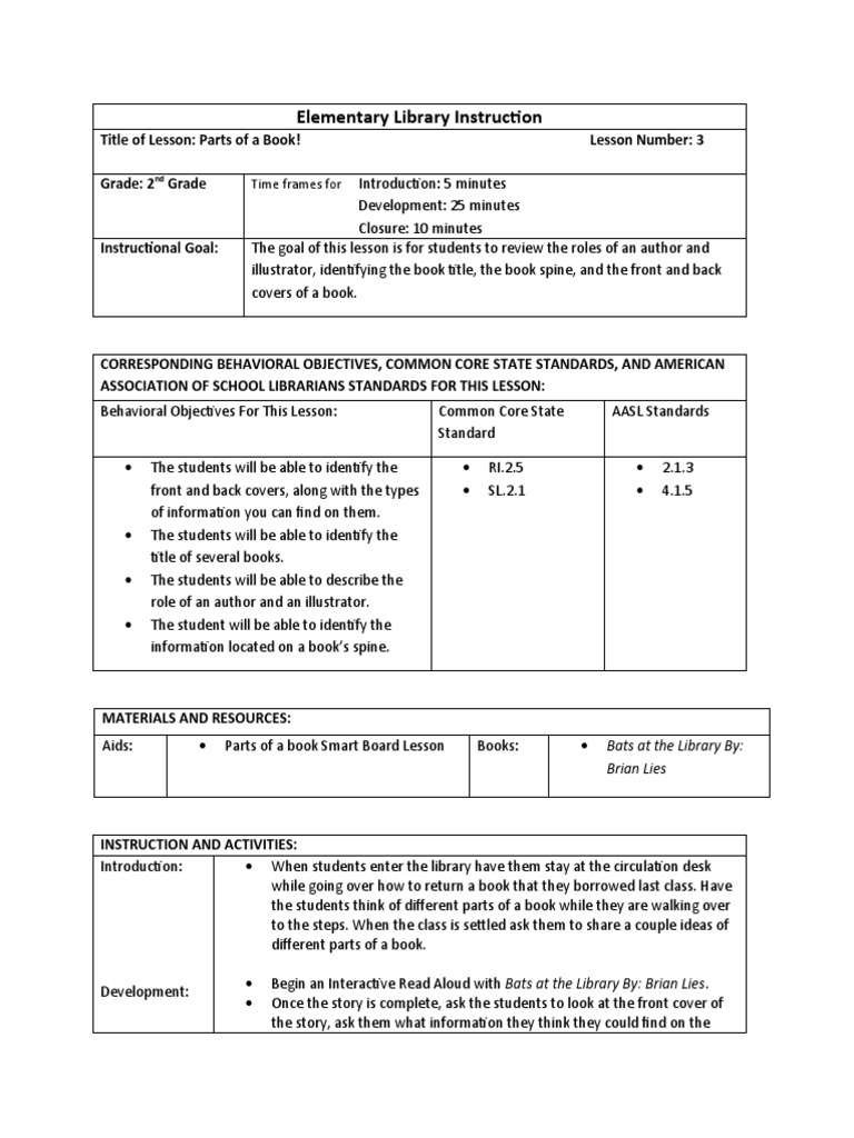 Parts of A Book 2nd Grade | Download Free PDF | Books | Libraries