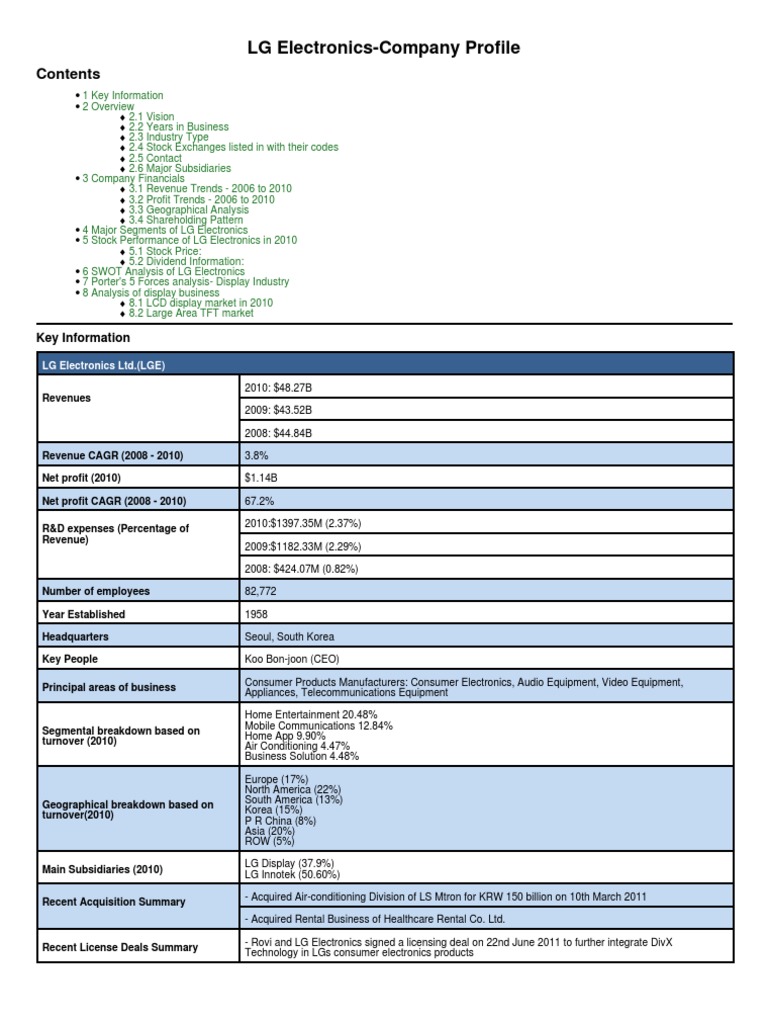 LG Electronics-Company Profile | PDF | Economies | Business