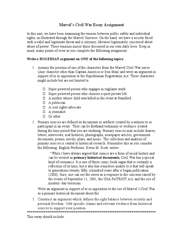 Marvel's Civil War Essay Assignment-2-1 | PDF | Primary Sources | Essays