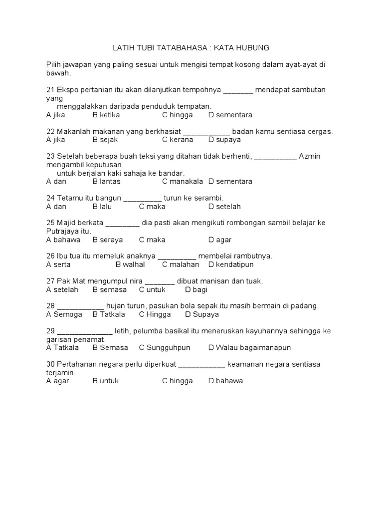 Latih Tubi Kata Hubung 3 | PDF