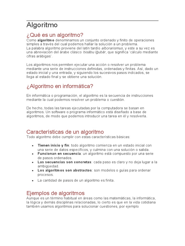 Definicion Algoritmo | PDF | Algoritmos | Ciencias de la Computación