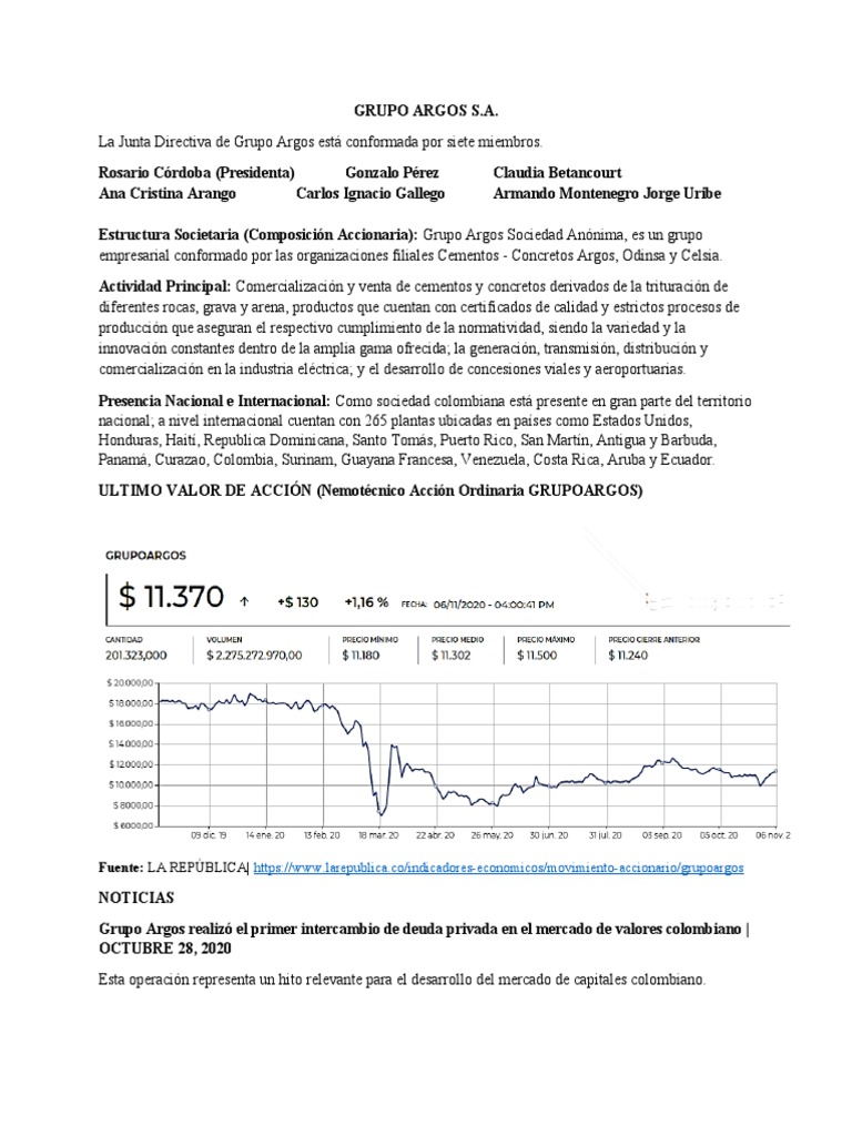 Informe Gerencial Grupo Argos | PDF | Colombia | Economía Financiera