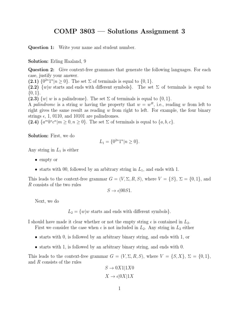 COMP 3803 - Solutions Assignment 3 | PDF | Linguistics | Theoretical ...