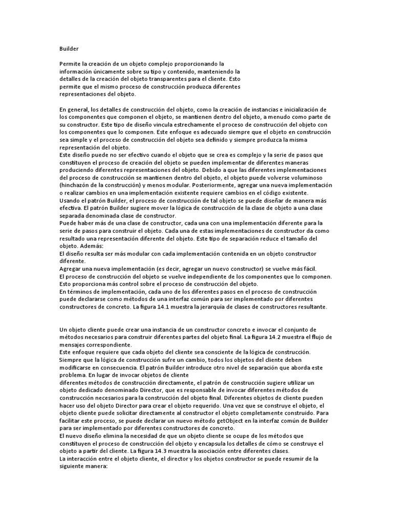 Builder | PDF | Objeto (informática) | Constructor (Programación Orientada a Objetos)