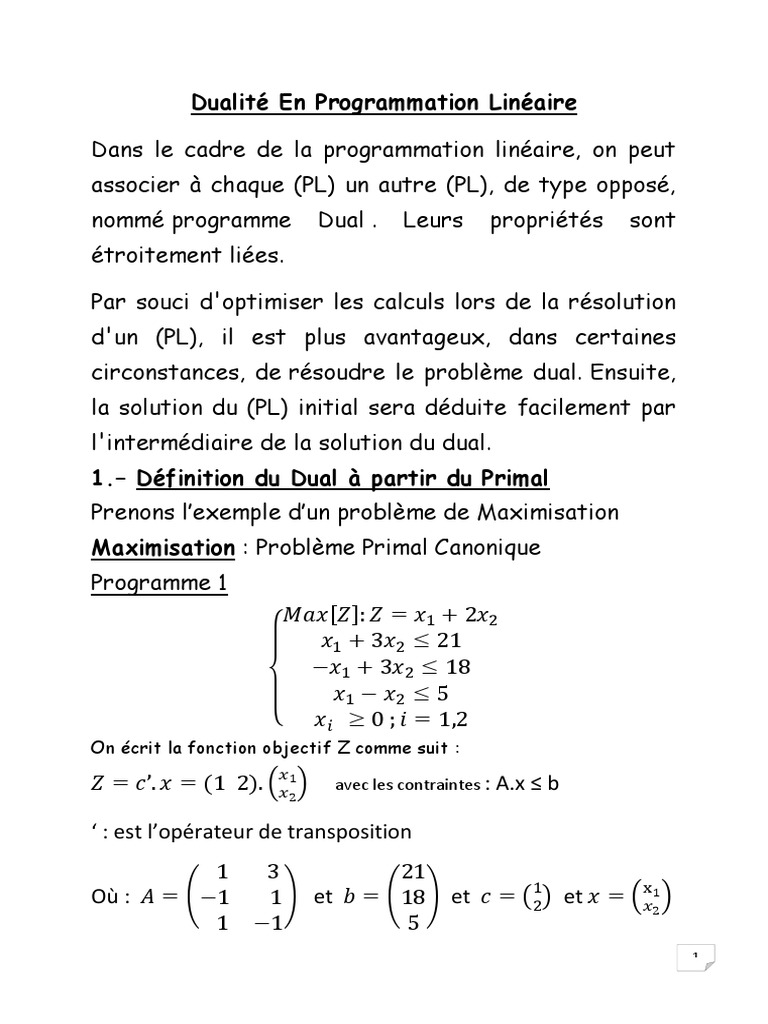 Dualité en Programmation Linéaire | PDF | Optimisation linéaire | Optimisation mathématique
