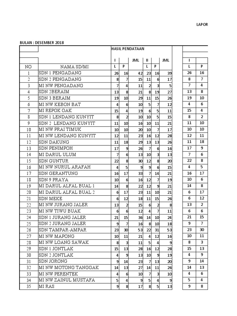 Laporan Hasil Pendataan Desember 2018 | PDF