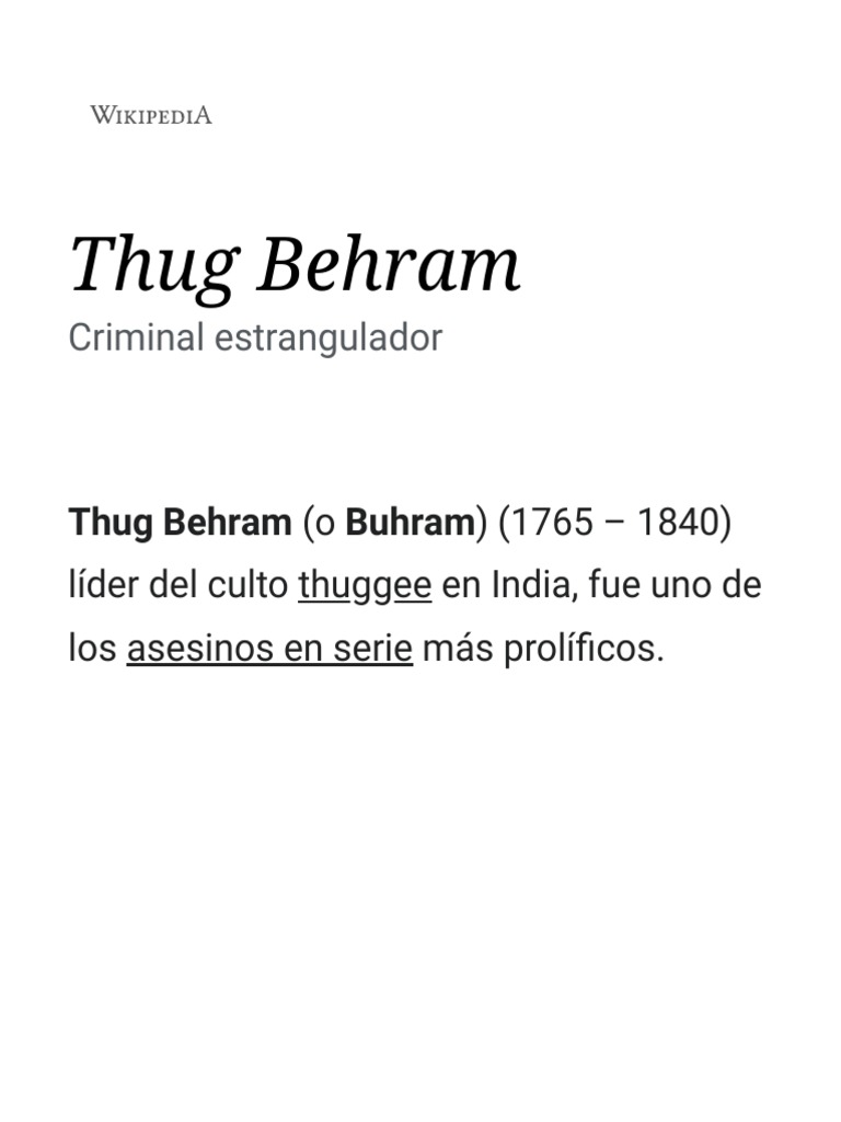 Thug Behram - Wikipedia, La Enciclopedia Libre | PDF