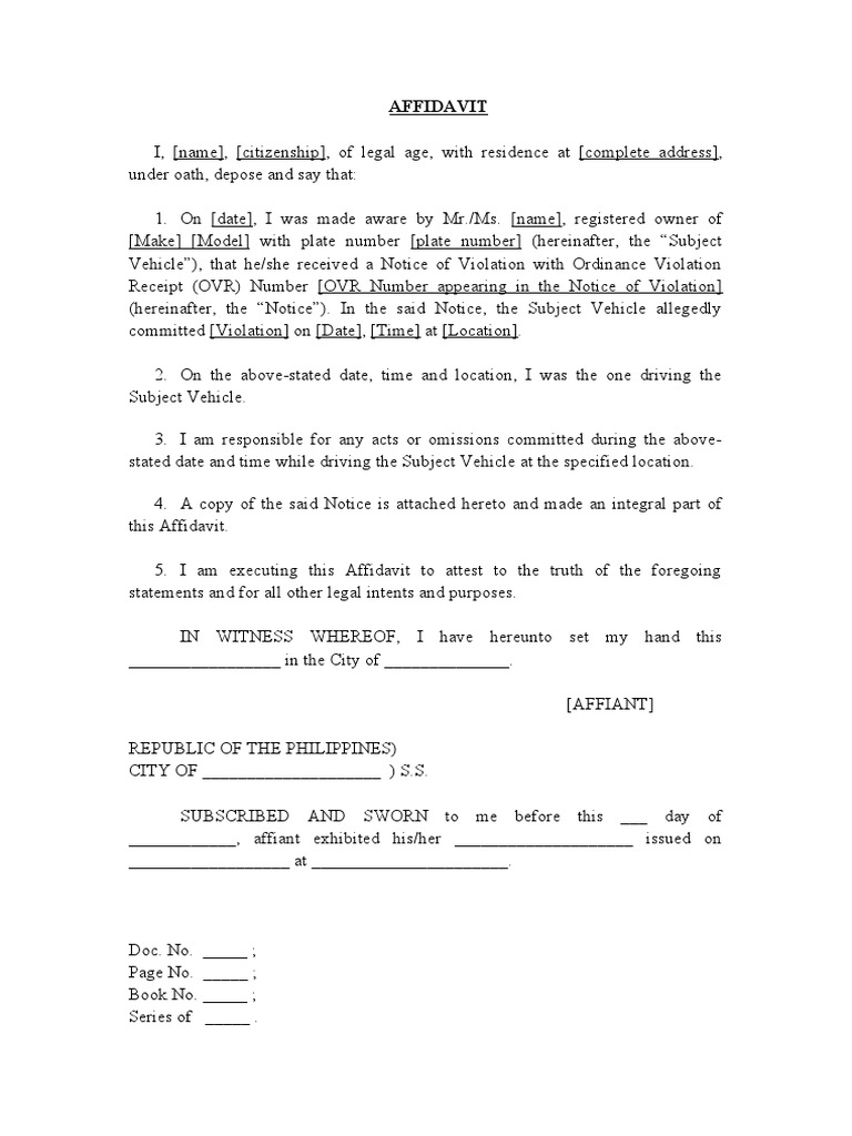 Affidavit of Driver Other Than The Registered Owner | PDF