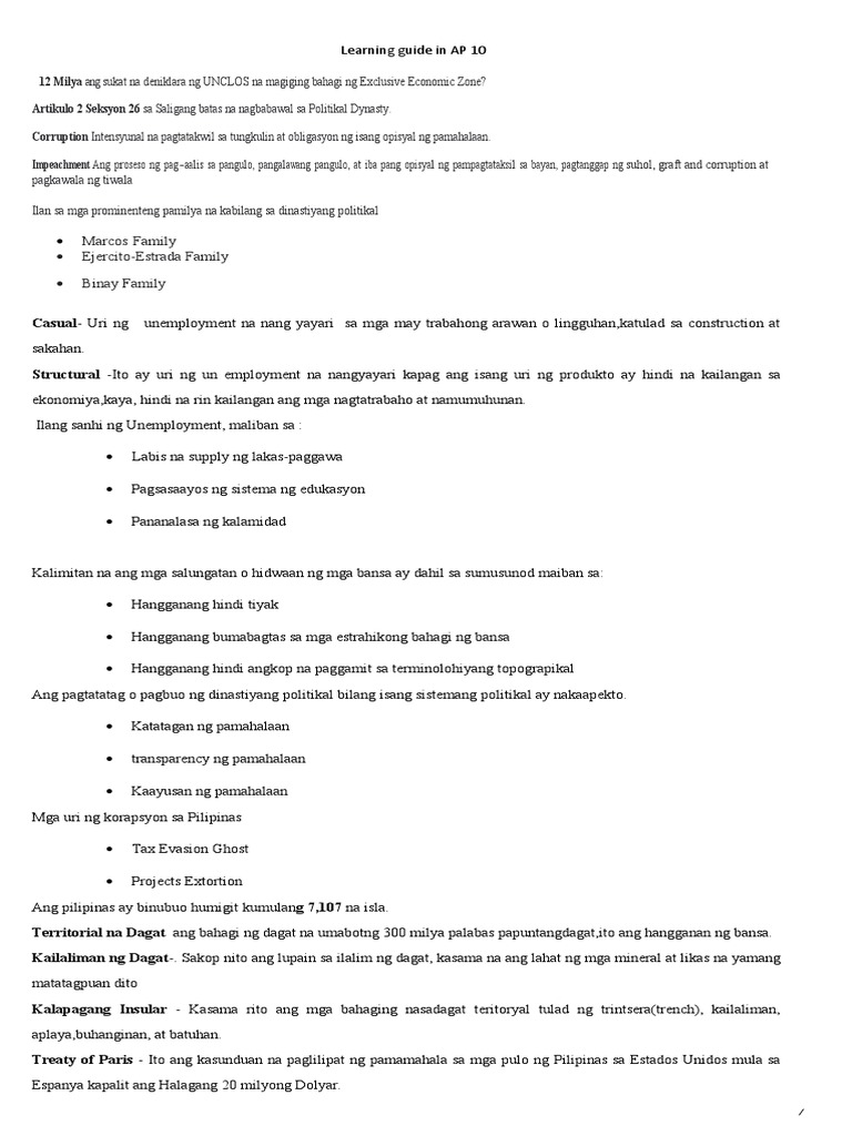 Learning Guide in AP 10 | PDF