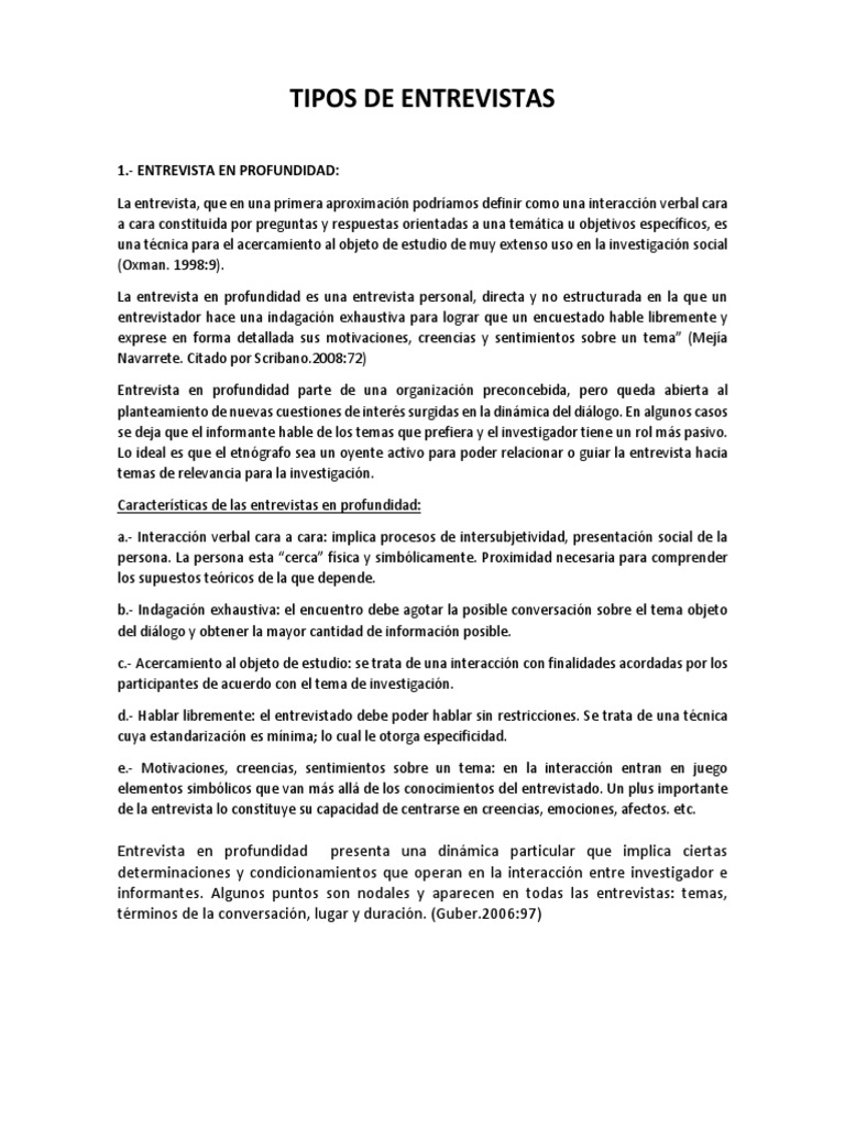 Texto N°2 TIPOS DE ENTREVISTAS | PDF | Cuestionario | Sicología