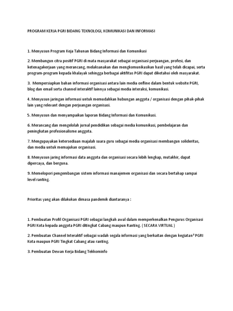 Program Kerja Tekkominfo PGRI | PDF