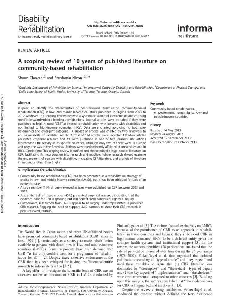A Scoping Review of 10 Years of Published Literature On Community-Based ...