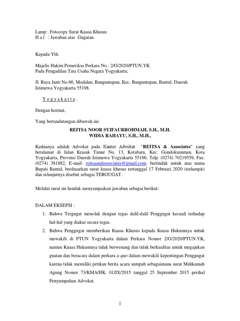 Contoh Jawaban Gugatan | PDF | Hukum