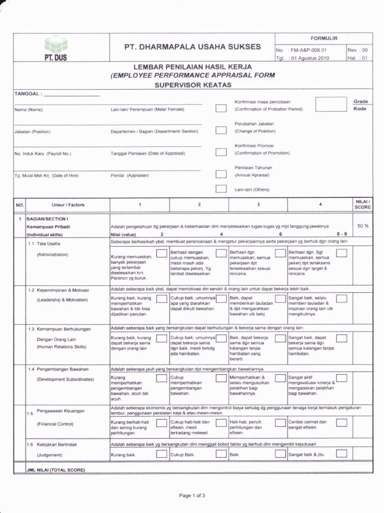 Appraisal Form - SPV Ke Atas | PDF