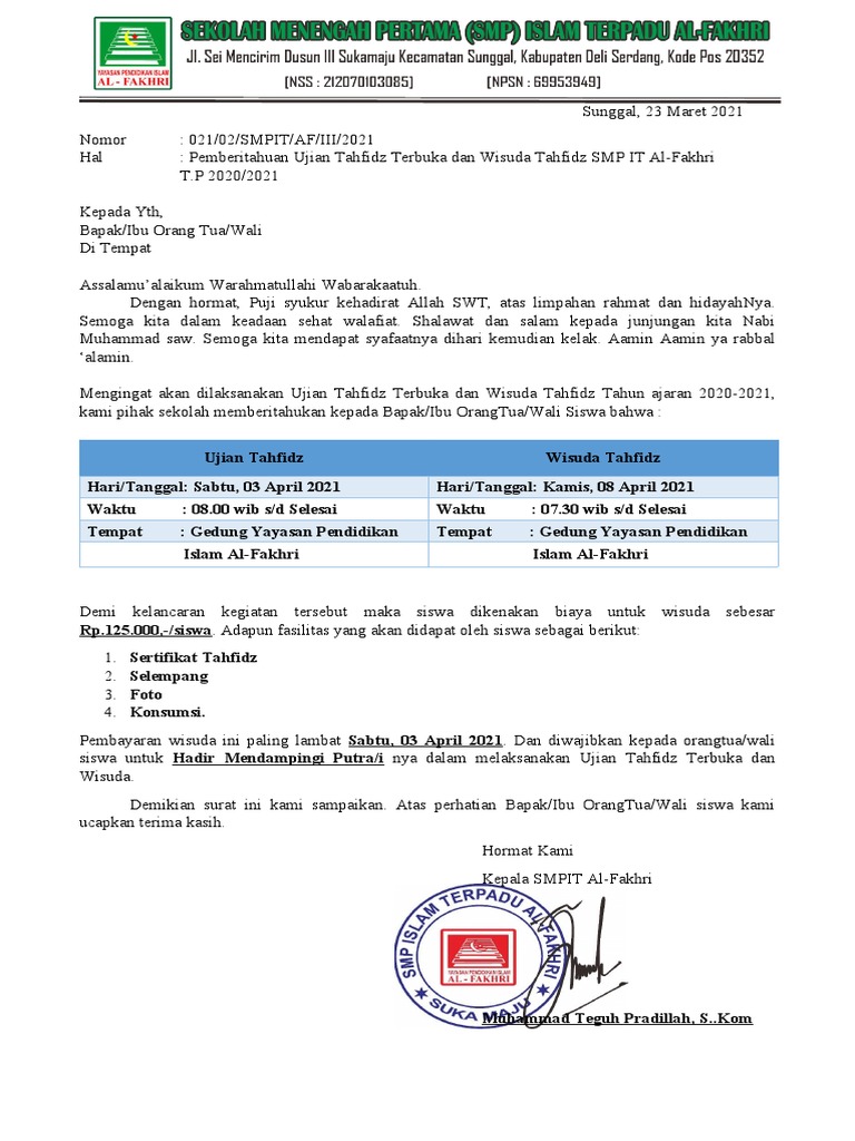 Surat Wisuda Tahfidz | PDF