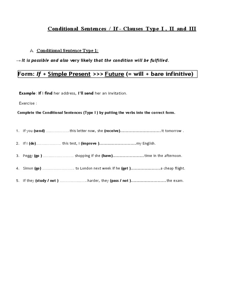 Conditional Sentences Exercise | PDF | Sentence (Linguistics ...