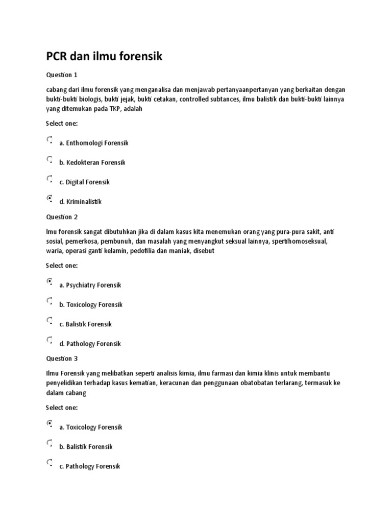 Kuis PCR Dan Ilmu Forensik | PDF | Sains & Matematika