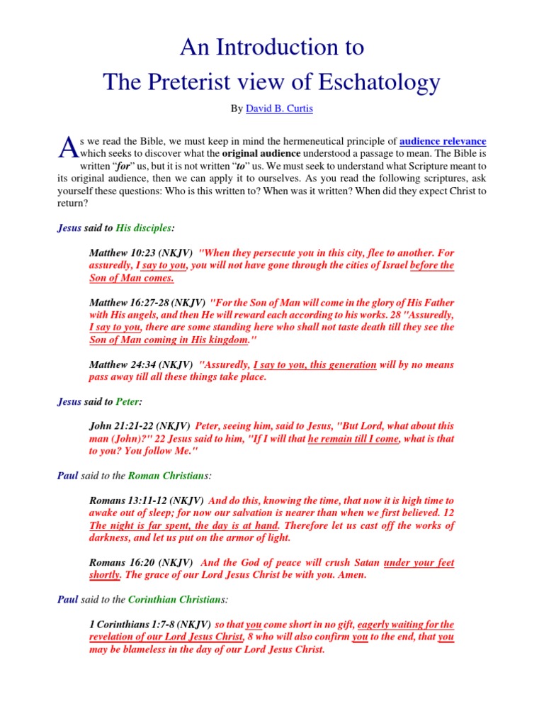 Intro To Preterism | PDF | Second Coming | Gospel Of Matthew