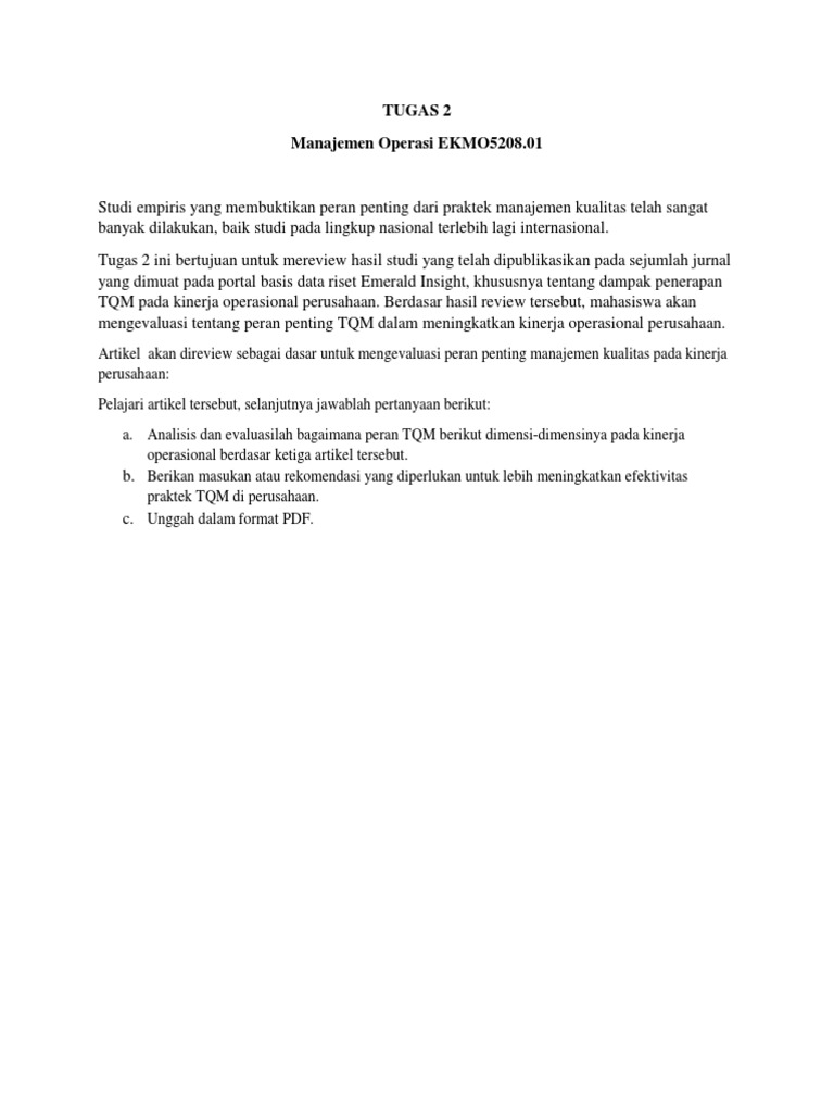 Tugas 2 Manajemen Operasi EKMO5208.01 | PDF