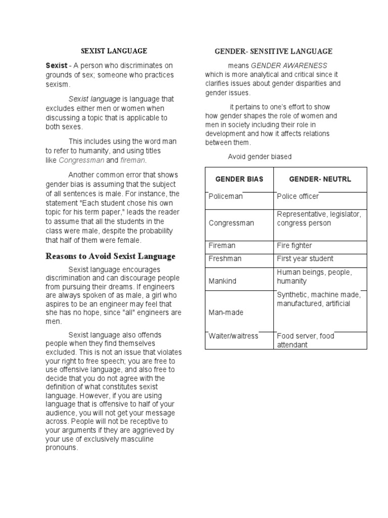 Gender-Inclusive Language Guide | PDF | Sexism | Gender