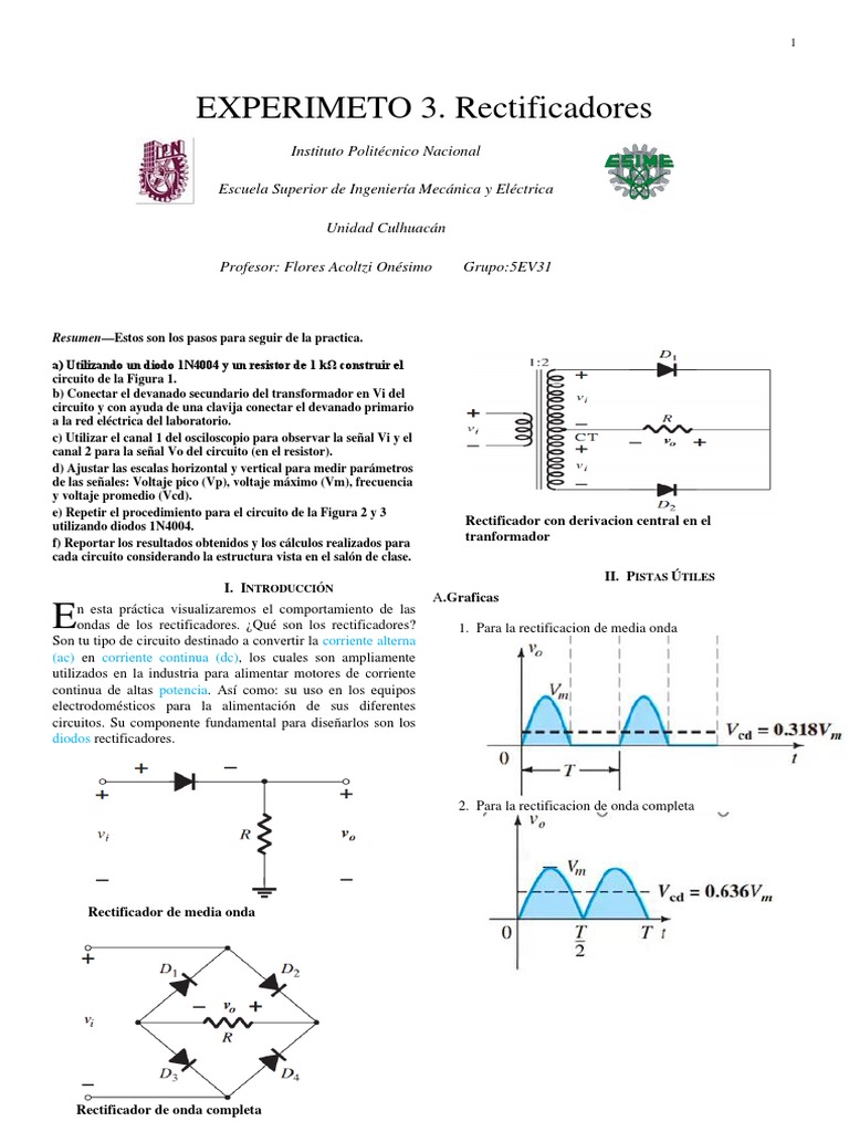Practica 3. Dispositivos | PDF | Rectificador | Transformador