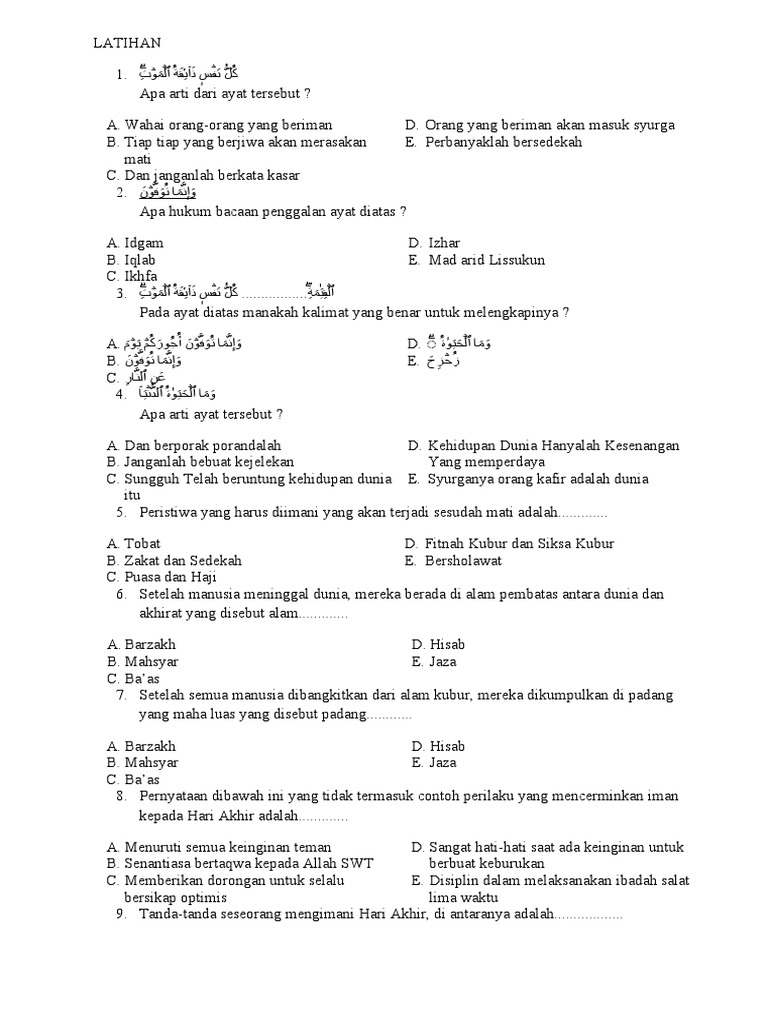 Latihan Pas Pai Kls Xii | PDF | Seni & Disiplin Bahasa | Agama & Spiritualitas