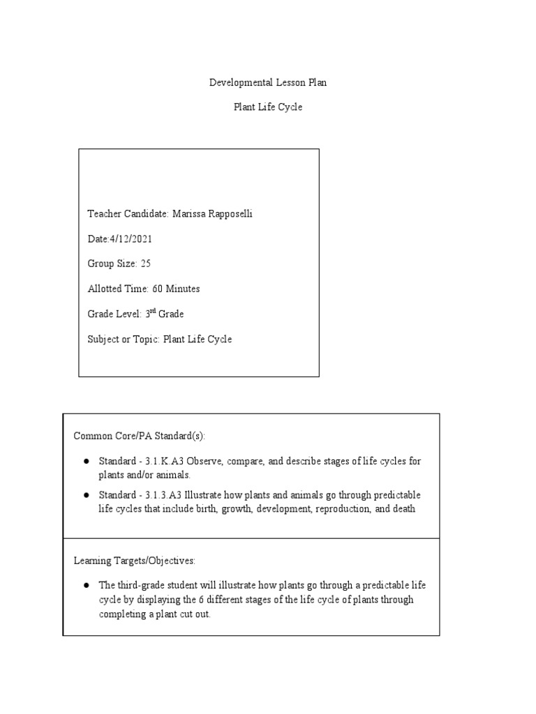 Lesson Plan 1-Plant Life Cycle | PDF | Seed | Germination