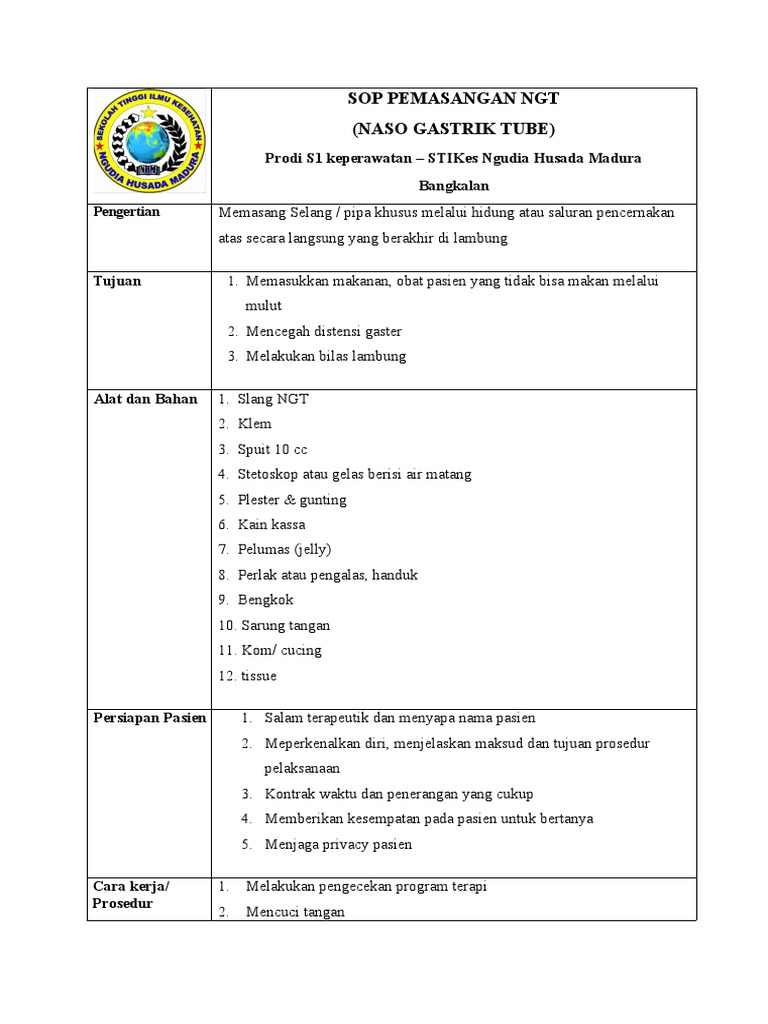 SOP Pemasangan NGT | PDF