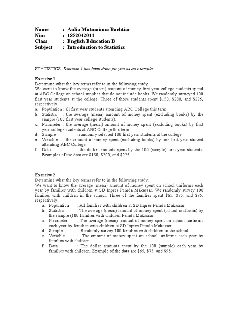 Assignment 1 Intro To Statistics Pdf Mean Statistic