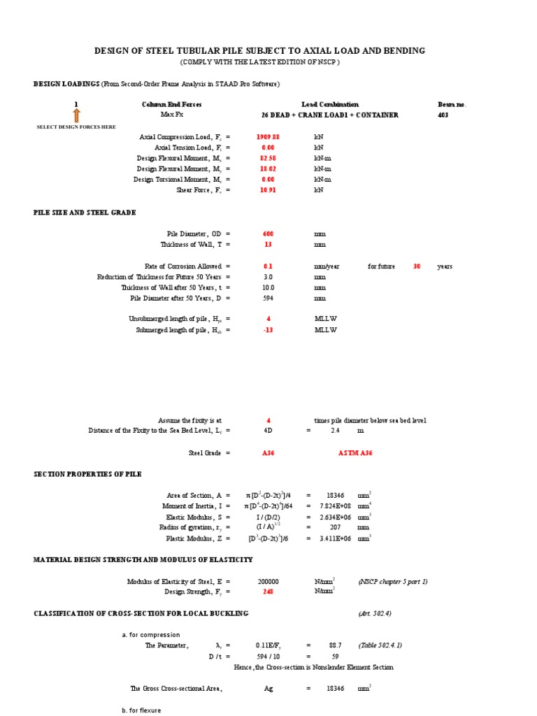 Design of Steel Tubular Pile Subject To Axial Load and Bending | PDF ...