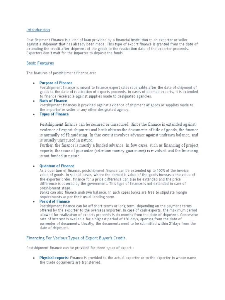 Post Shipment | PDF | Banks | Credit