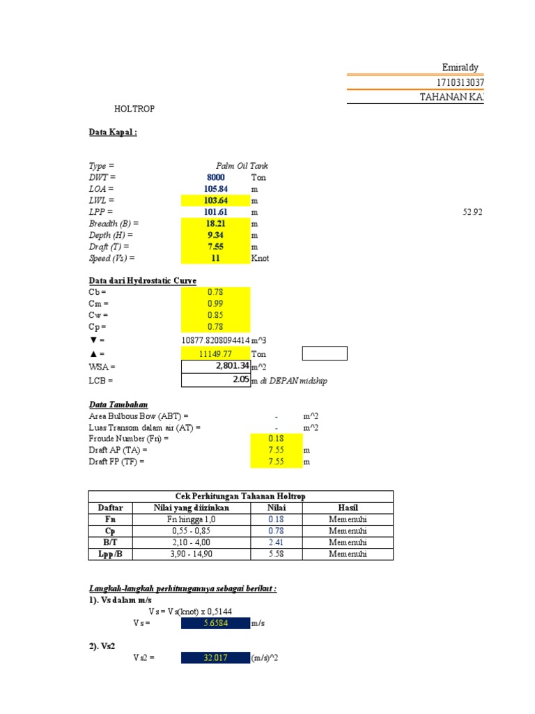 Calculation of Ship Resistance and Main Engine Power of an Oil Palm ...