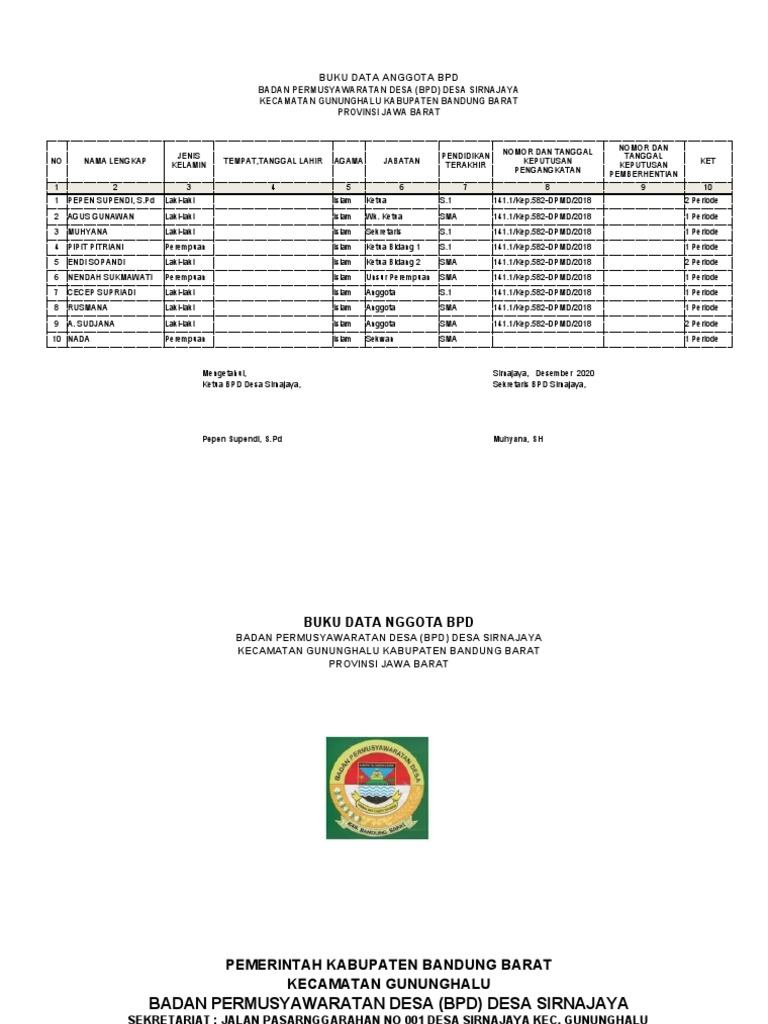 Format Buku Data Anggota BPD | PDF