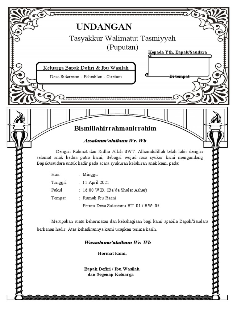 Undangan Puputan Bayi Frame Terbaru 2019 | PDF