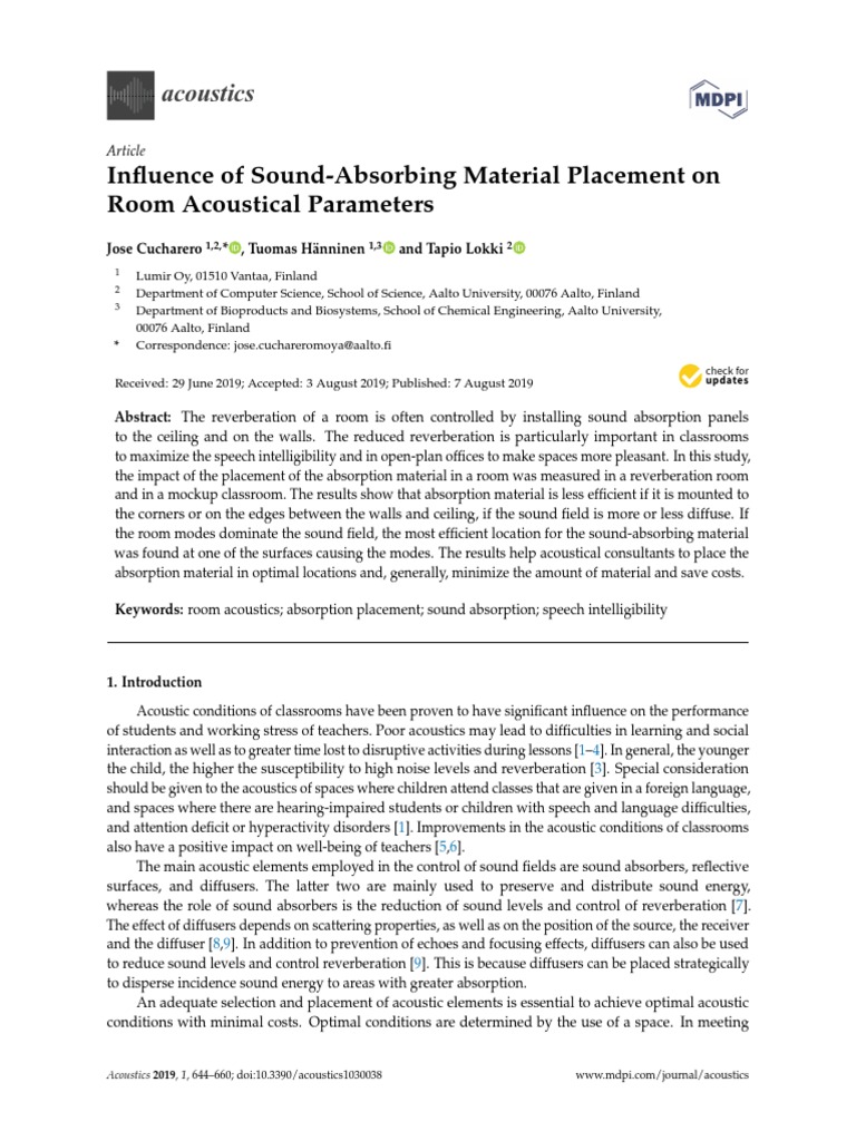 Influence of Sound-Absorbing Material Placement On Room Acoustical ...