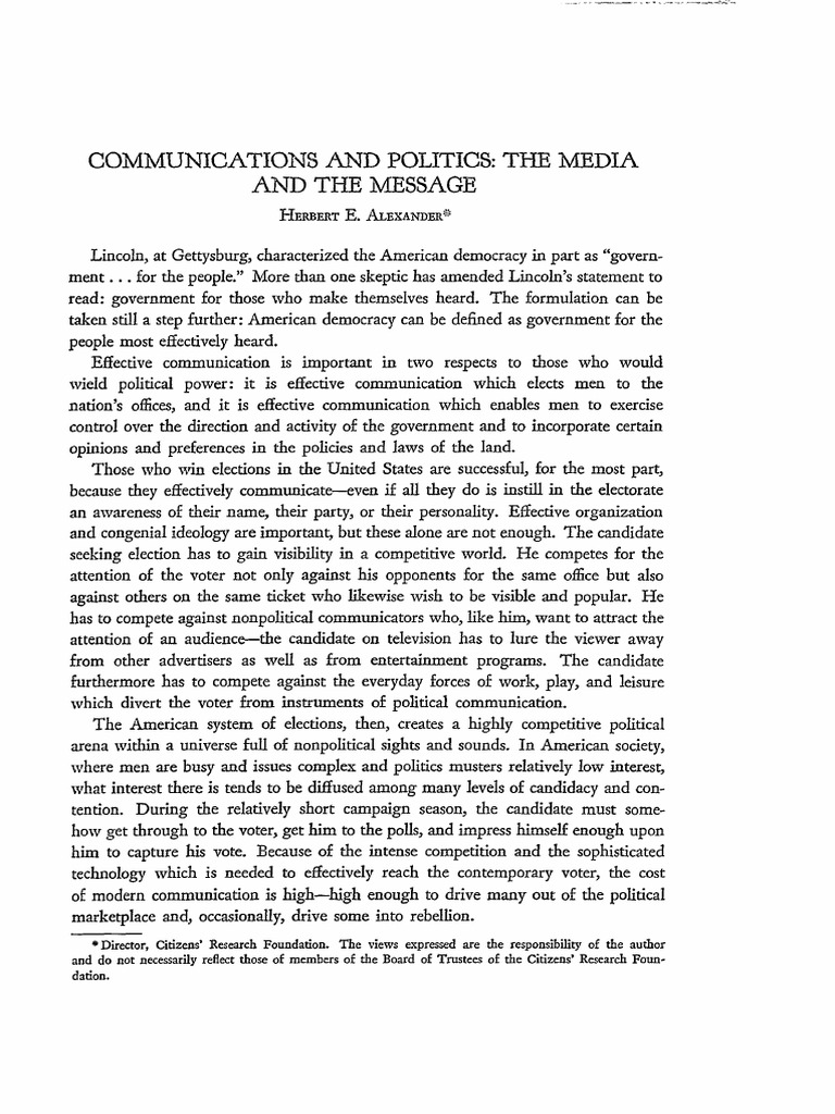 Media's Role in Political Communication | PDF | Opinion Poll | Voting