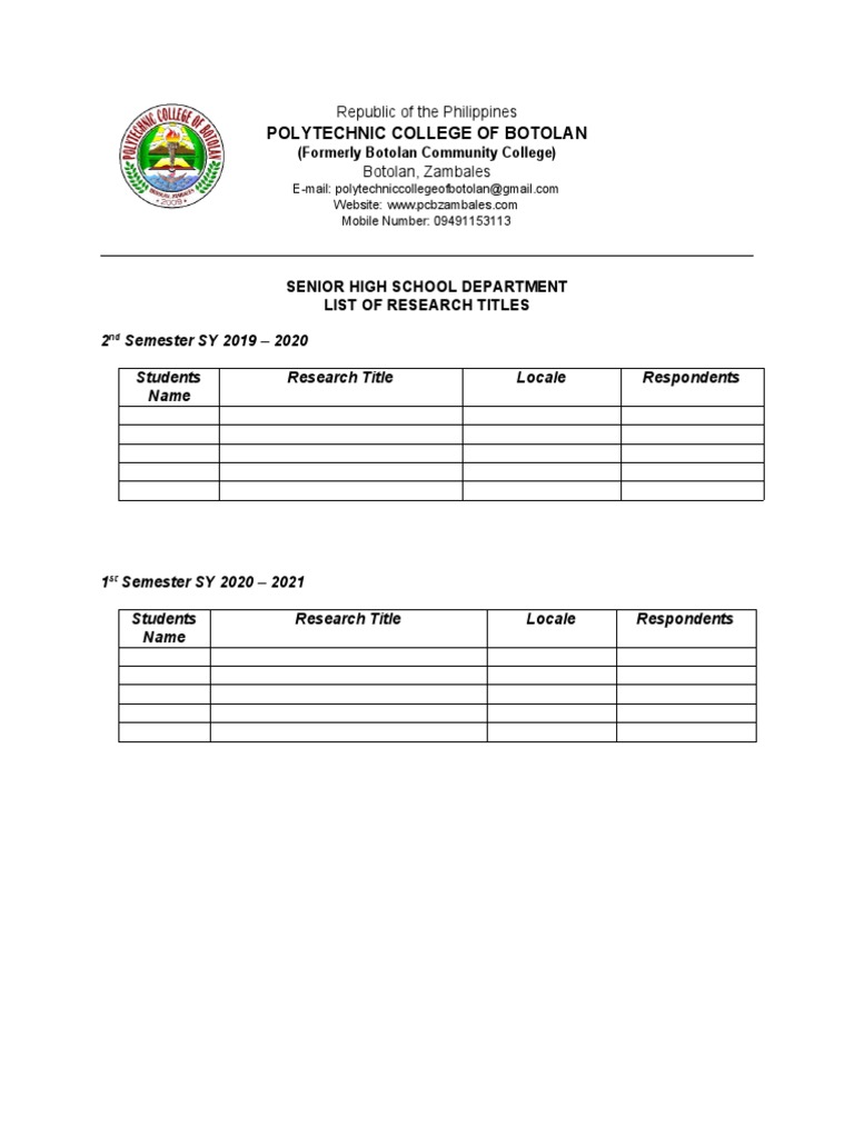 LIST SHS Research Titles | PDF