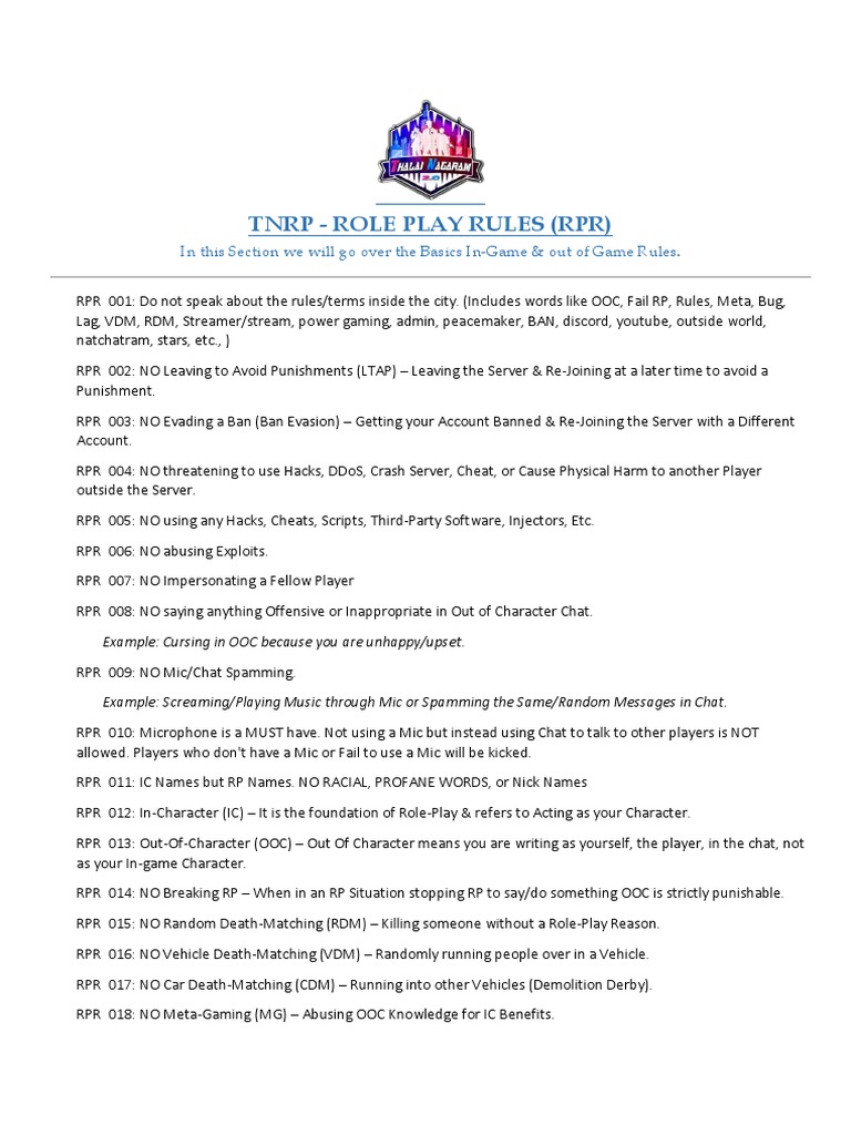 01 TNRP Basic Rules | PDF