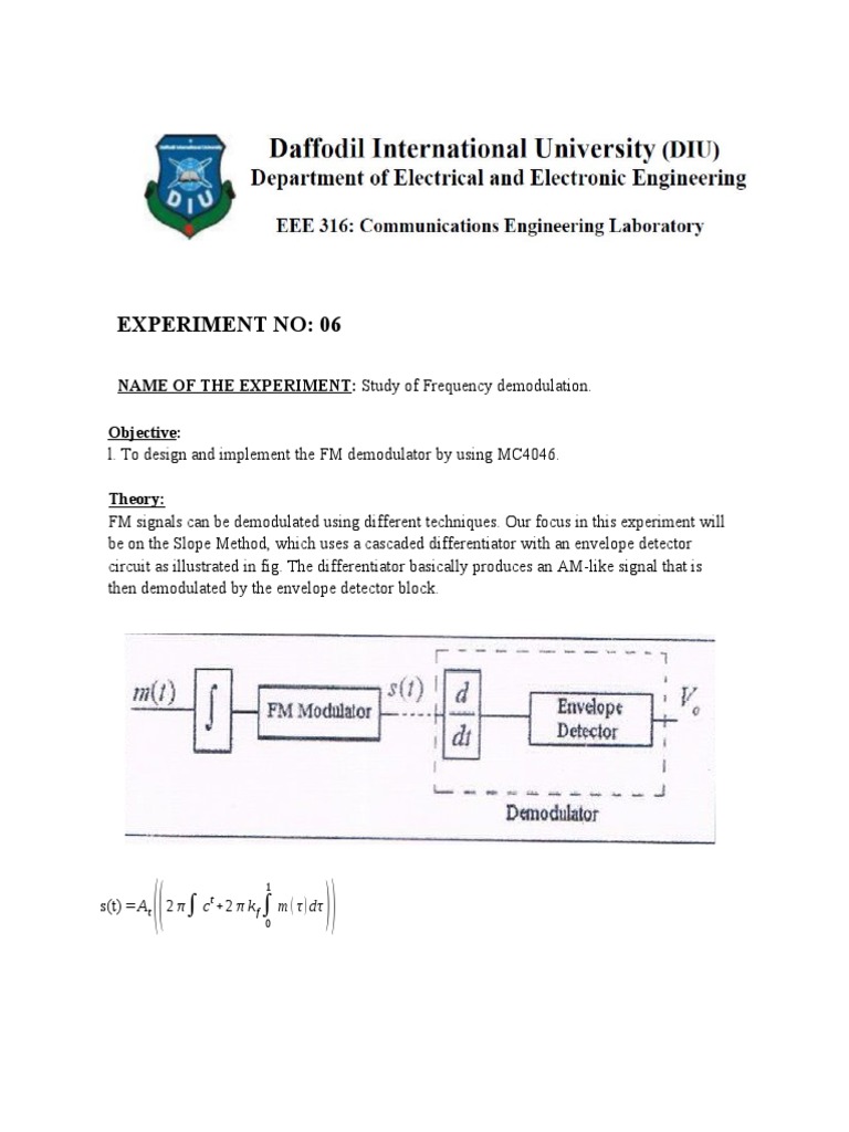 Exp6 (Study of Frequency Demodulation.) | PDF | Frequency Modulation | Detector (Radio)