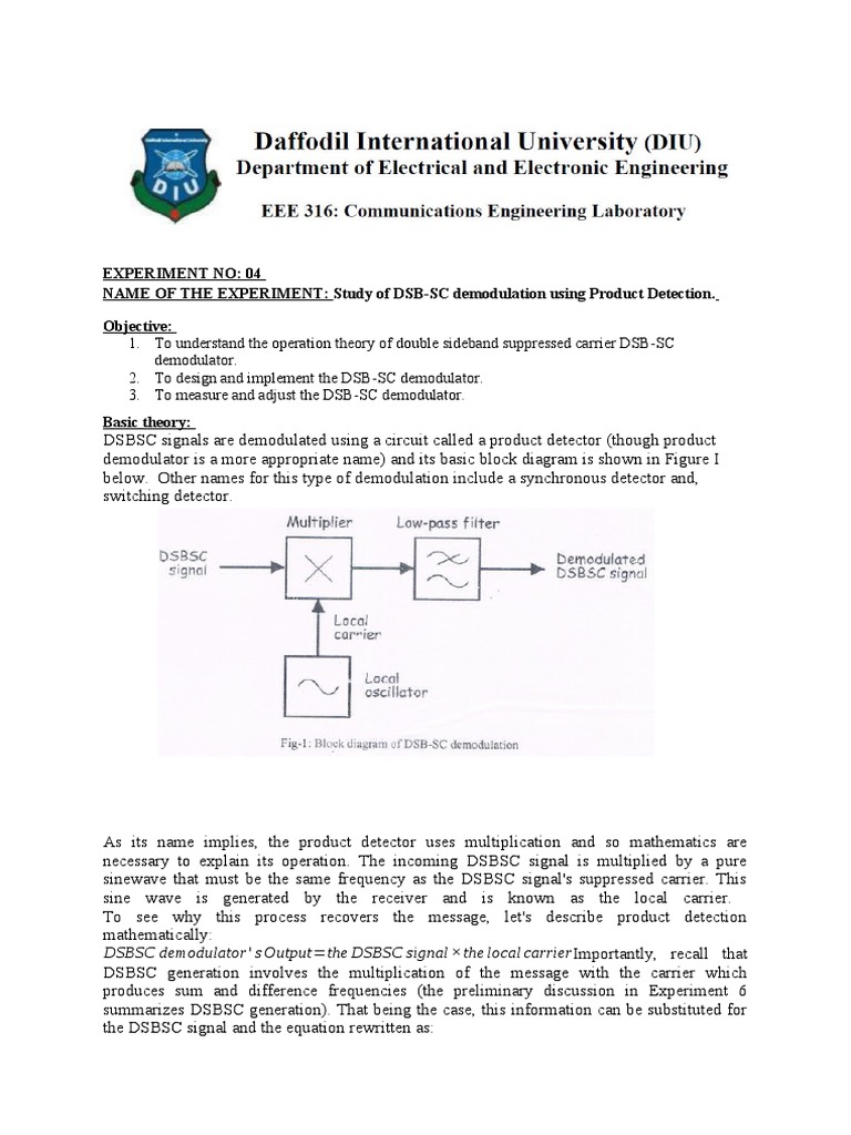 Exp4 (Study of DSB-SC Demodulation) | PDF | Detector (Radio) | Modulation
