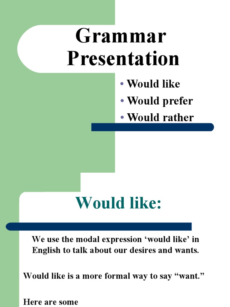 Would Like, Would Prefer, Would Rather | PDF | Verb | English Language