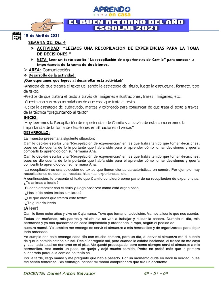 Actividad 4 Semana 2 15-04-21 | PDF | Artes del Lenguaje y Comunicación ...