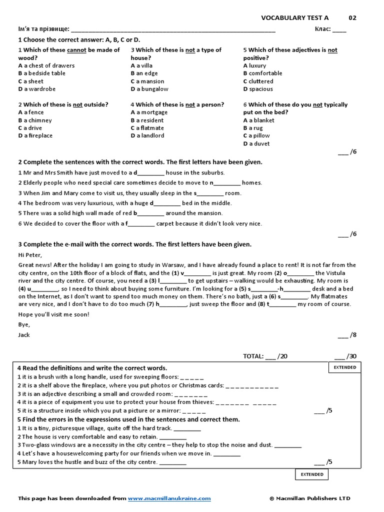 Get 200 - Vocabulary Test 2A | PDF | Home