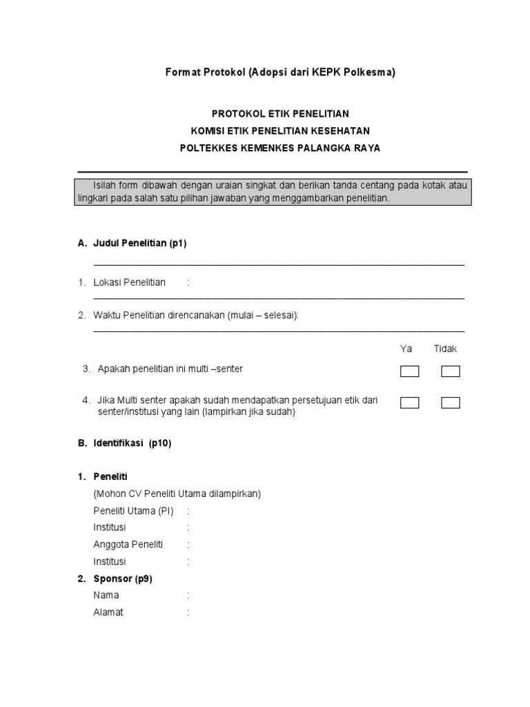 Protokol Etik Penelitian Poltekkes Palangkaraya | PDF | Karier ...
