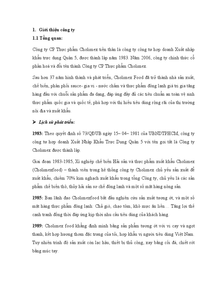 Giới Thiệu Công Ty Cholimex | PDF
