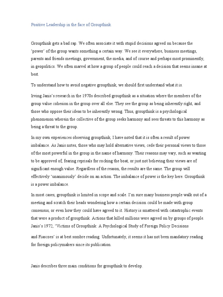 Positive Leadership in The Face of Groupthink | PDF | Decision Making ...