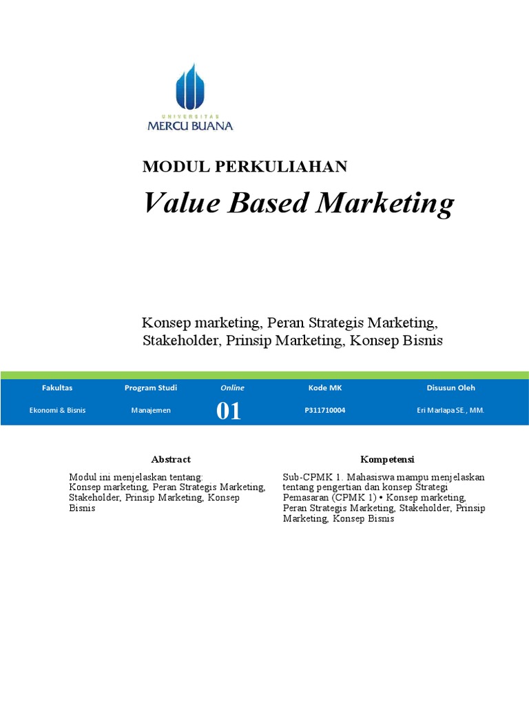 Modul Value Based Marketing (TM01) | PDF